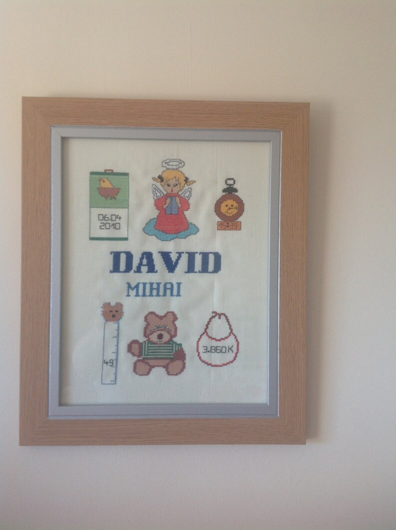 Cross Stitch Frame 'my Baby' Handmade Decoration Baby Gift Personalised ...