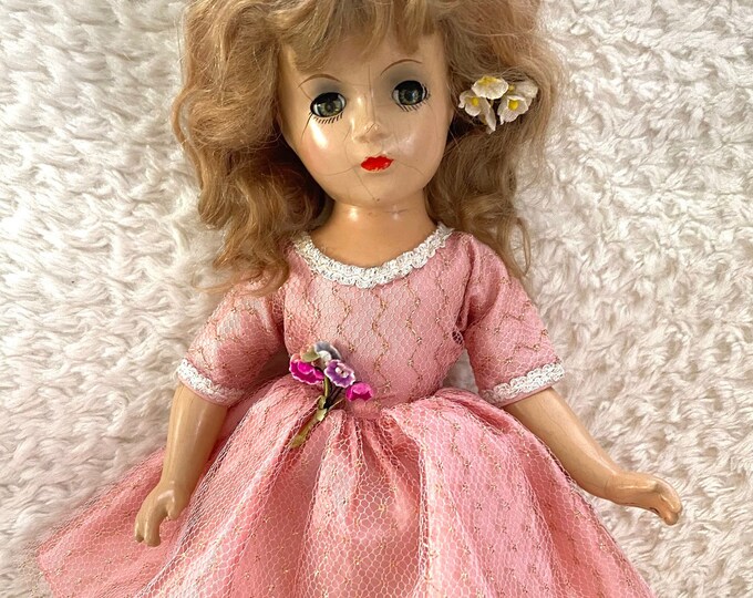 Vintage 1950s Factory Doll Dress in Candy Pink Taffeta With Gold Lame ...