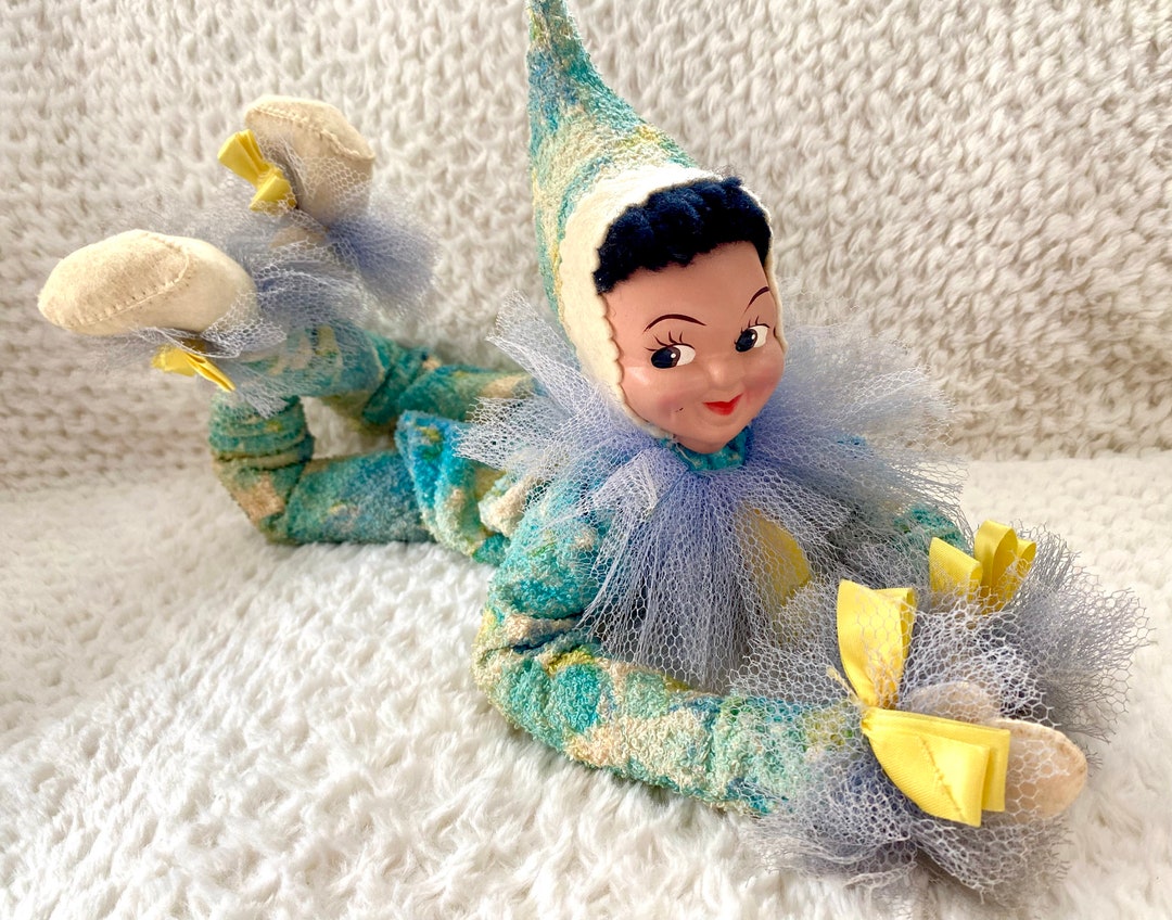 15 1950s Pixie Bed Doll In Fun Chenille Material Pajama Suit With