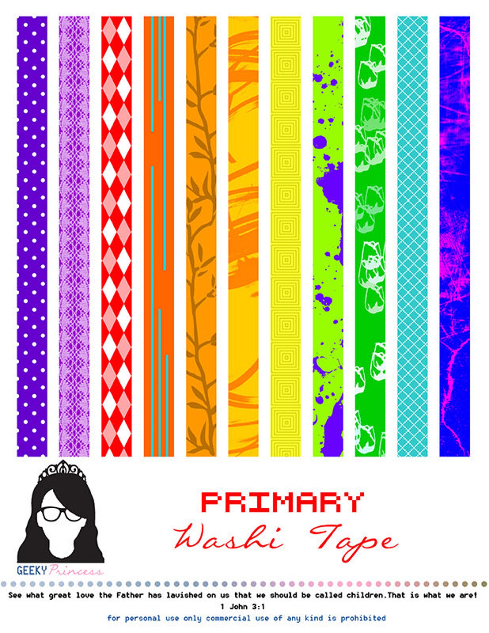 Primary Washi Tape Strips PDF and Individual Png's for - Etsy
