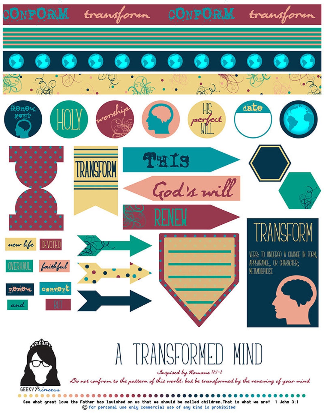 A Transformed Mind Printable Bible Journaling Kit Based on Romans 12:1 ...