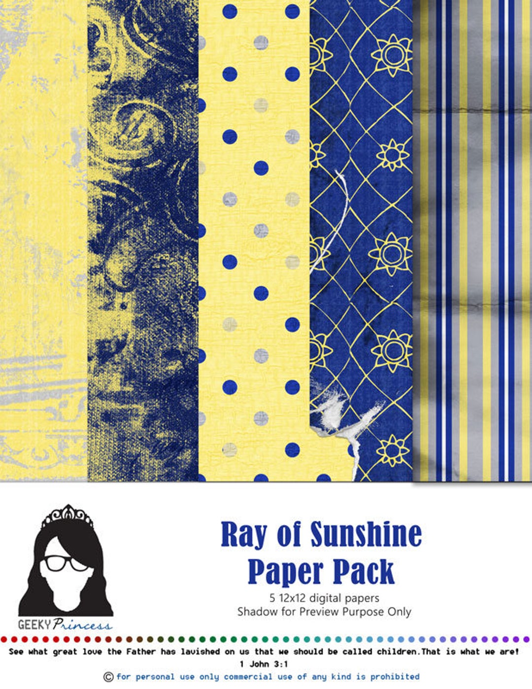 Ray of Sunshine Paper Pack Digital Scrapbooking Printable - Etsy