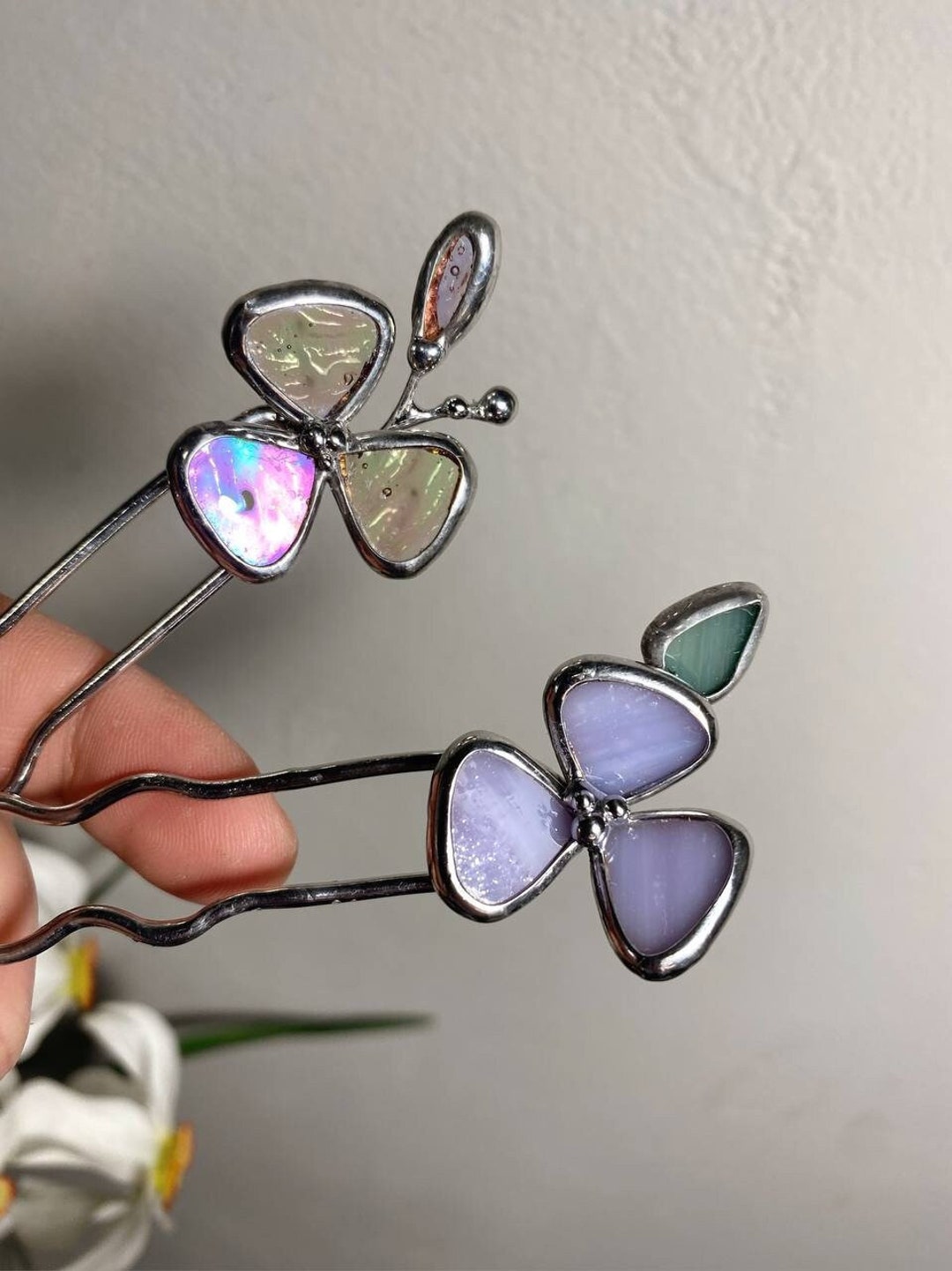 Stained Glass Tiffany Hair Caps Flowers Women's Gift Plant Ornament ...