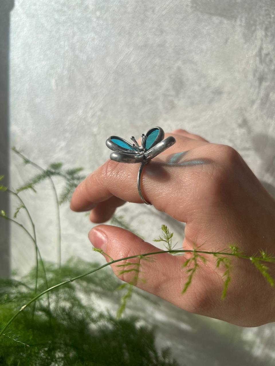 Stained Glass Blue Flower Ring Jewelry Ornament Flora Women's Gift ...