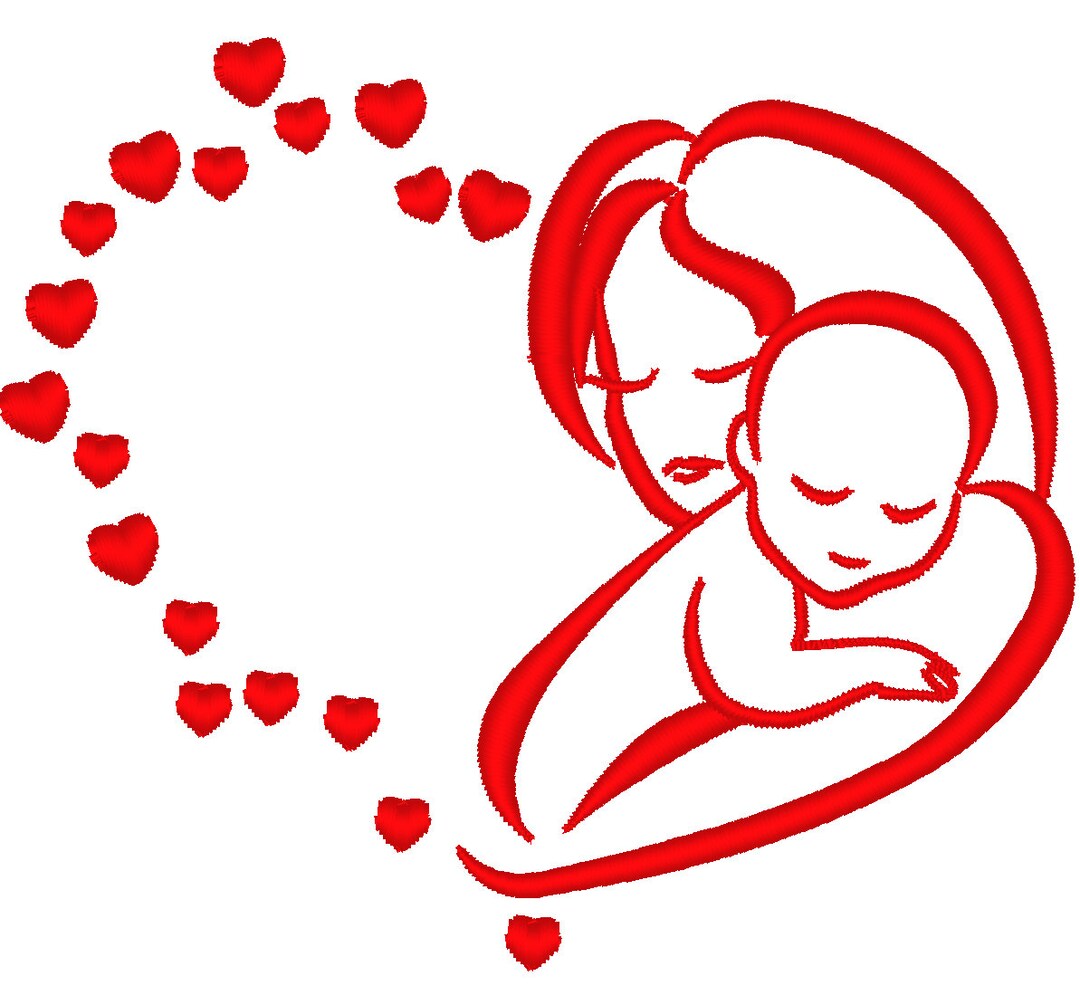 Love Heart Mother and Baby EMBROIDERY / INSTANT Embroidery Fill Stitch ...