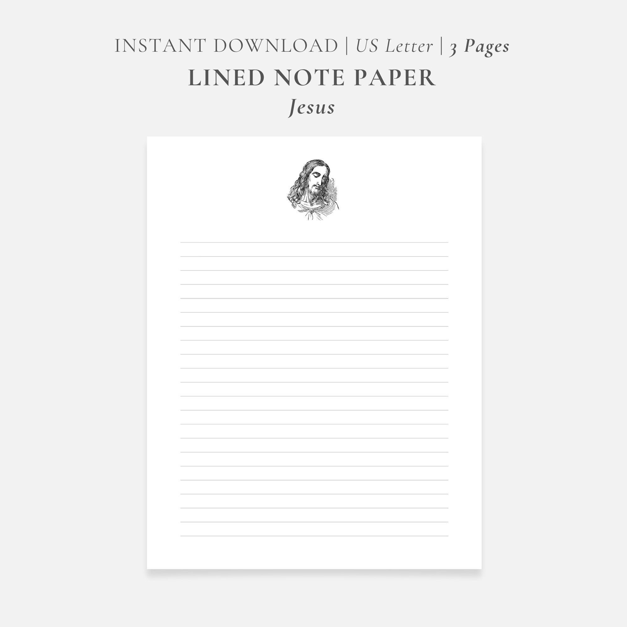Jesus Catholic Printable Note Paper Stationery US Letter 8.5x11 in ...