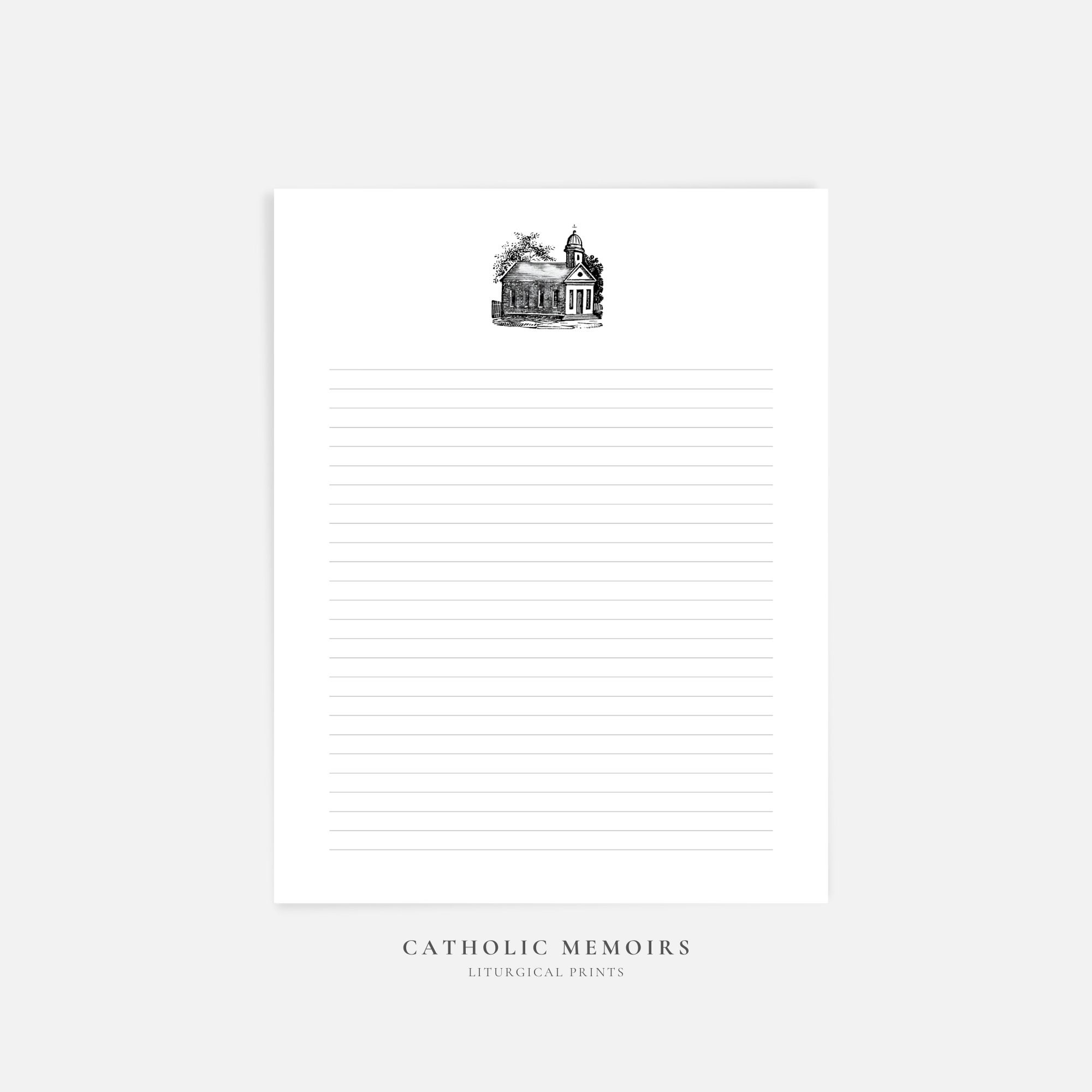 Church | Catholic Printable Note Paper Stationery | US Letter 8.5x11 in ...