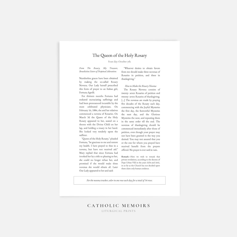 Queen of the Holy Rosary Novena Tracker Coloring Worksheet, Printable ...
