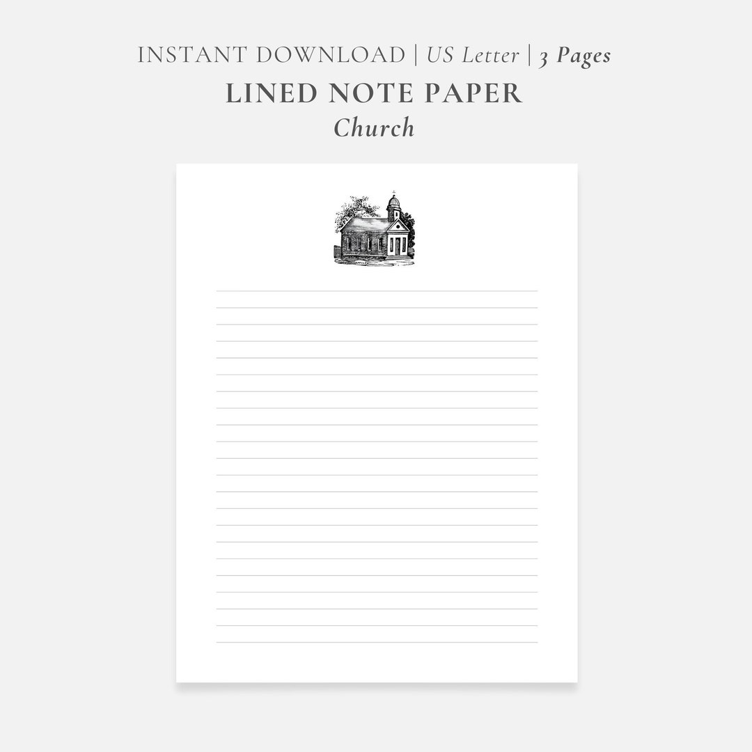 Church | Catholic Printable Note Paper Stationery | US Letter 8.5x11 in ...