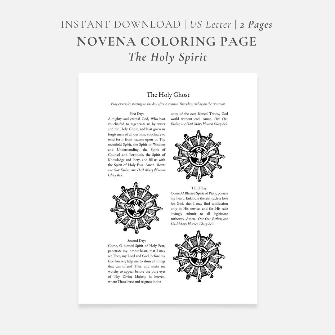 Holy Spirit Novena Tracker Traditional Catholic Coloring Worksheet ...