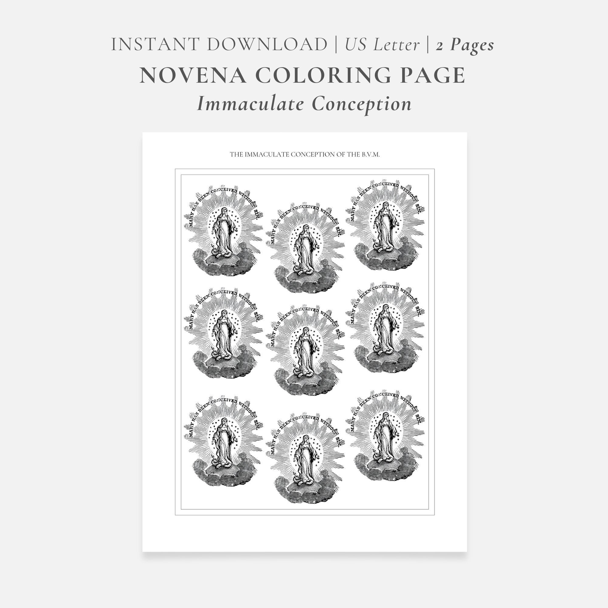 Immaculate Conception Novena Tracker Coloring Worksheet, Printable ...
