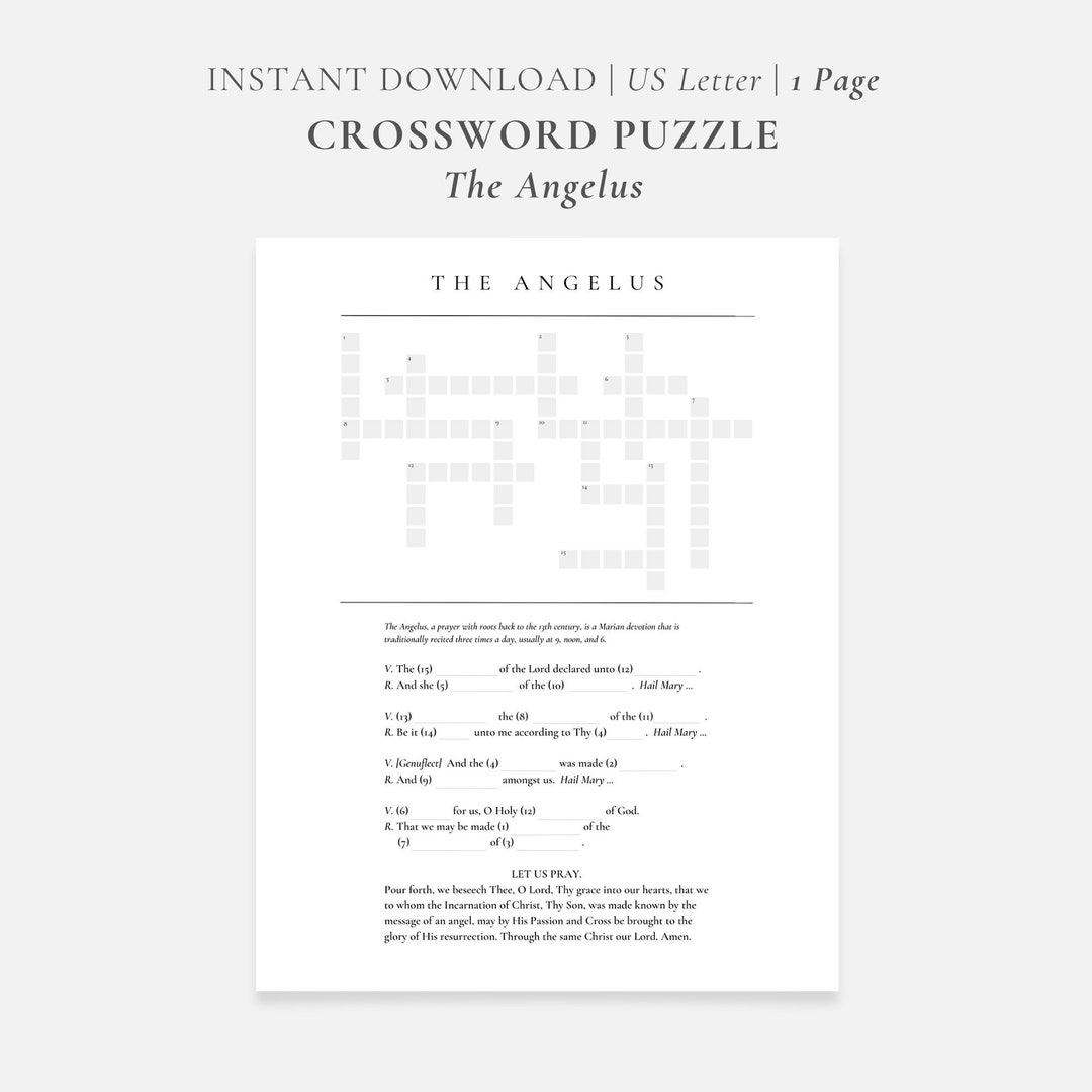 Angelus Prayer Catholic Crossword Puzzle, Printable Instant Download ...
