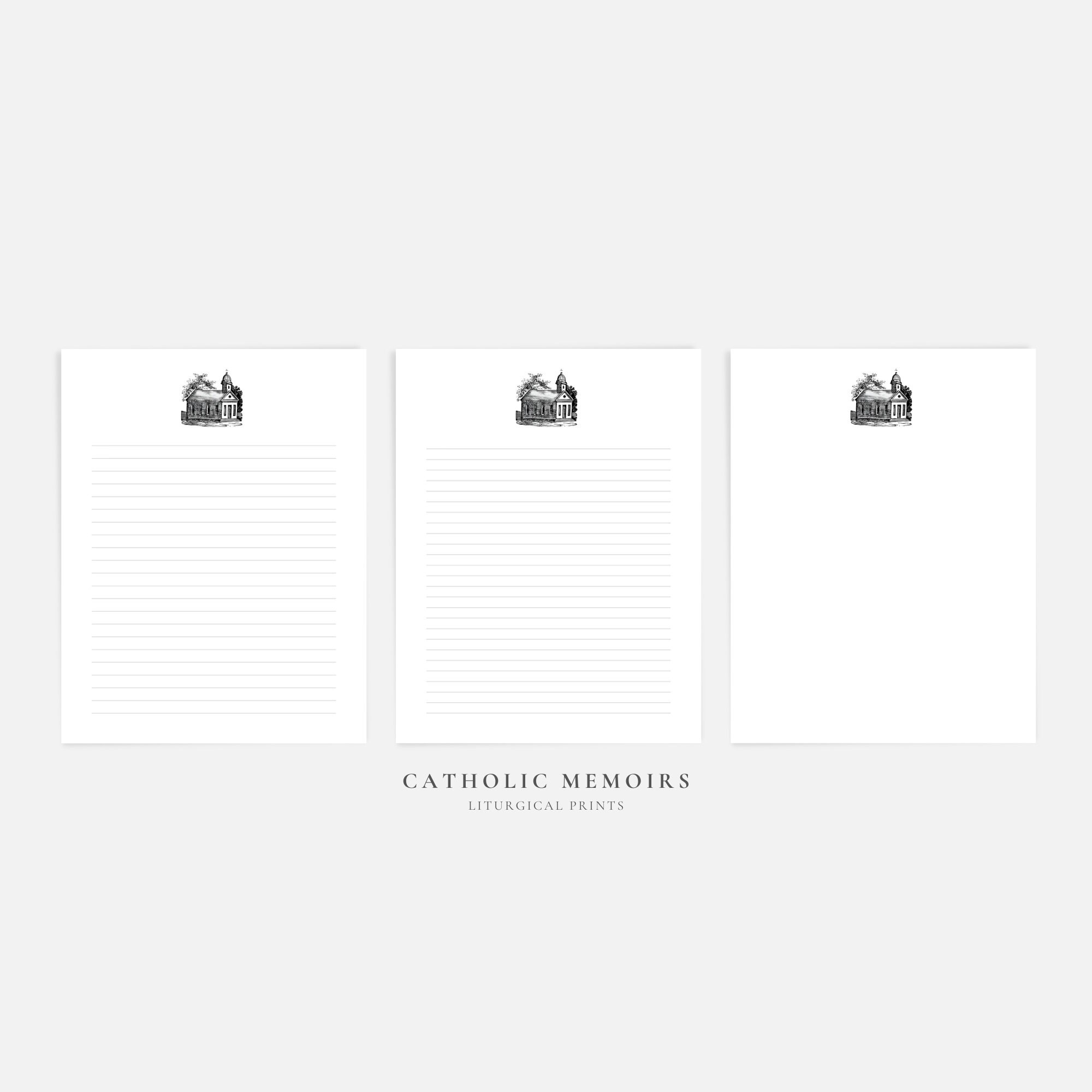 Church | Catholic Printable Note Paper Stationery | US Letter 8.5x11 in ...