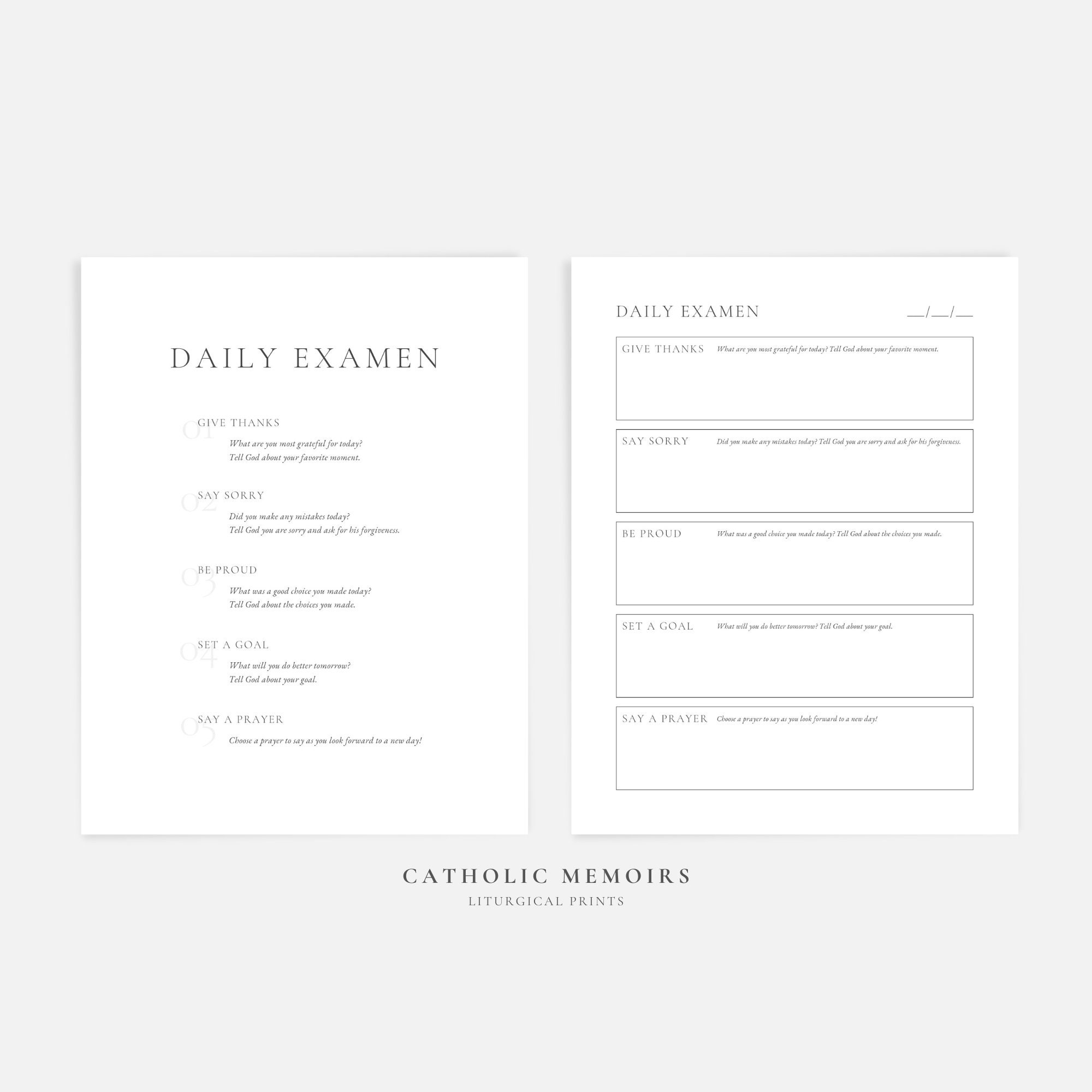 Daily Examen Catholic Journal Worksheet Printable Planner Inserts ...