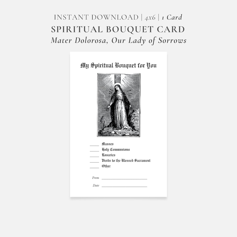 Spiritual Bouquet Printable Instant Download Card, Lady of Sorrow ...