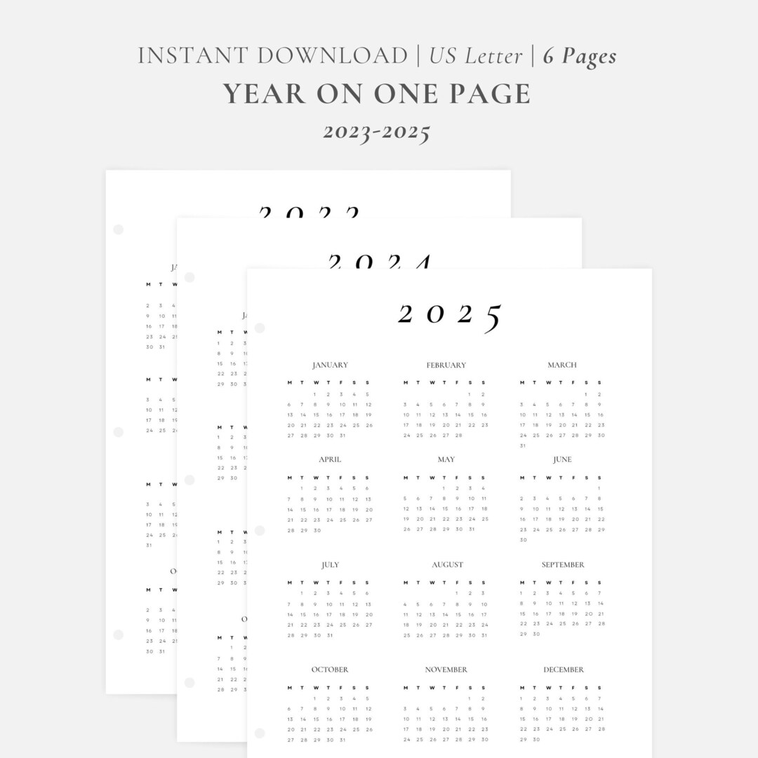 2023-2025 Yearly Calendar, Letter Size Printable Instant Download PDF ...