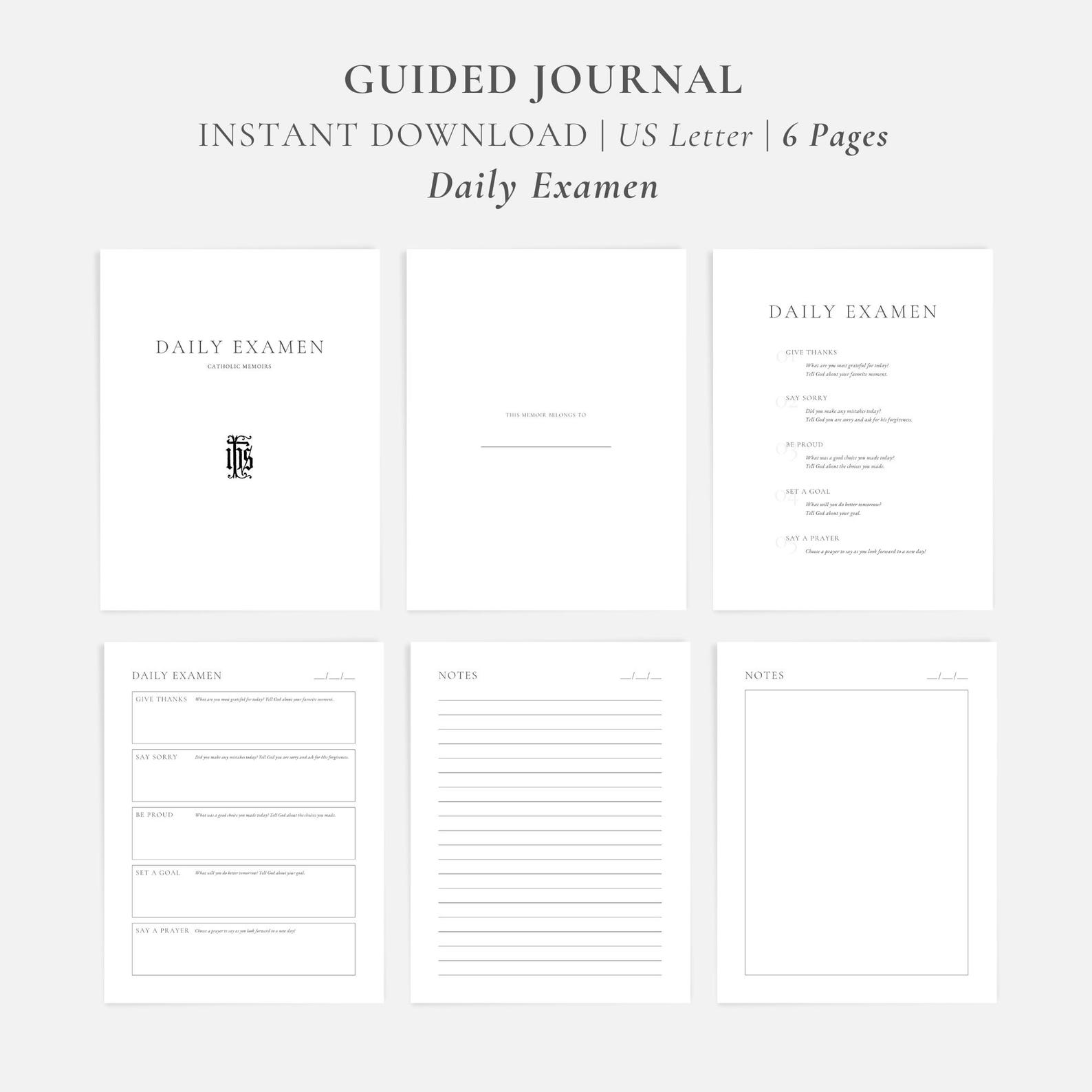 Daily Examen Catholic Journal Worksheet Printable Planner Inserts ...
