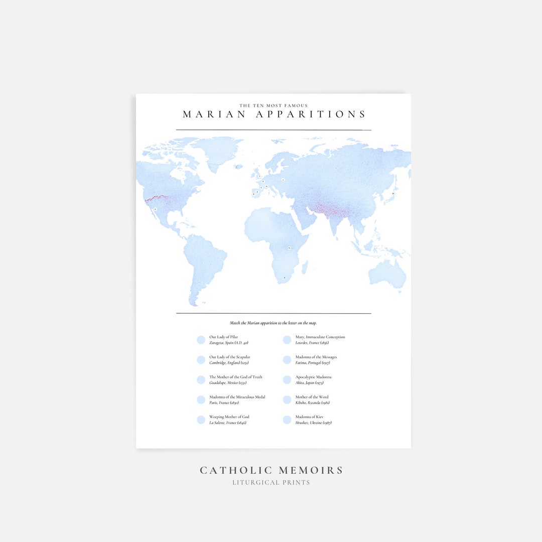 Marian Apparitions Catholic Map Matching Game, Printable Instant ...