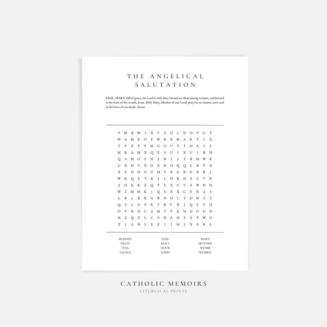 Hail Mary Prayer Angelical Salutation Word Search, Printable Instant ...