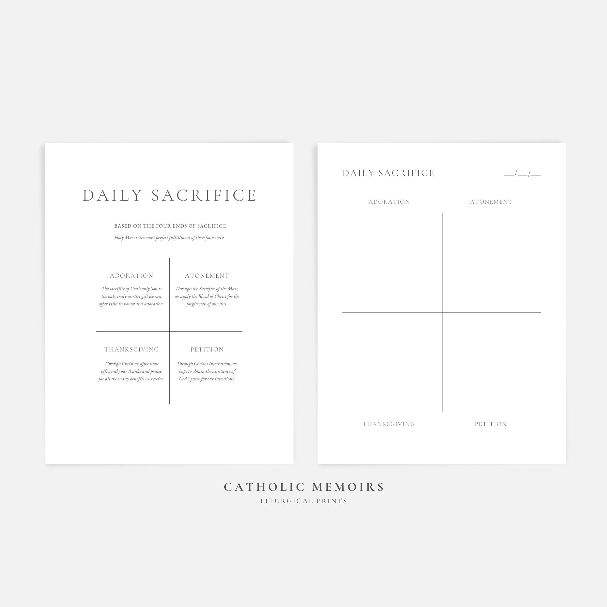 Daily Sacrifice Catholic Journal Worksheet Printable Planner Inserts ...