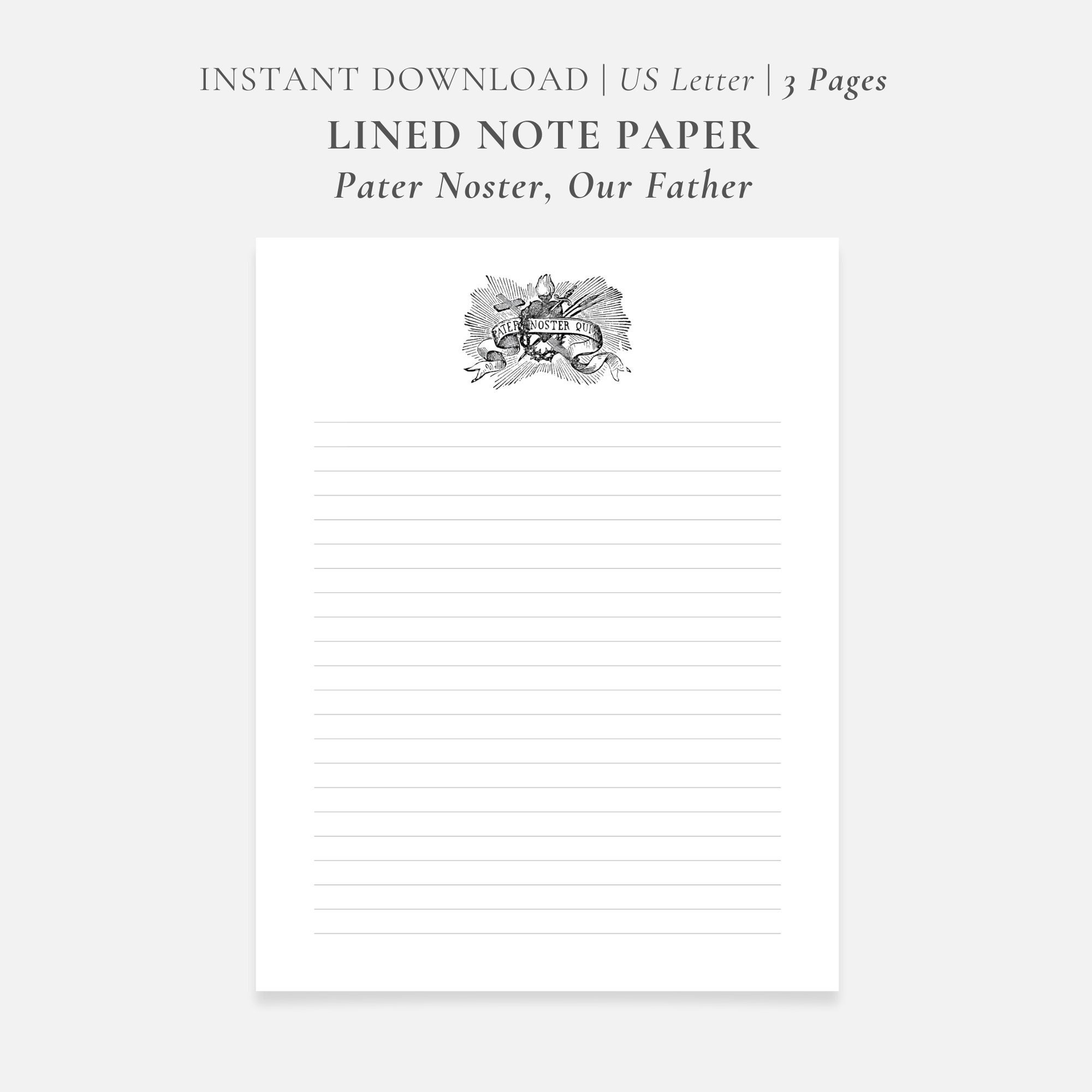 Pater Noster, Our Father | Catholic Printable Note Paper Stationery ...