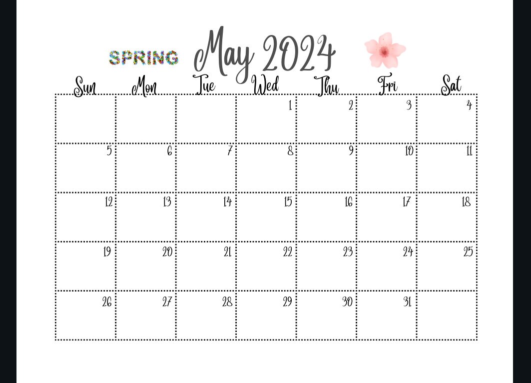 Printable Minimalist Spring Themed May 2024 Calendardesk ...