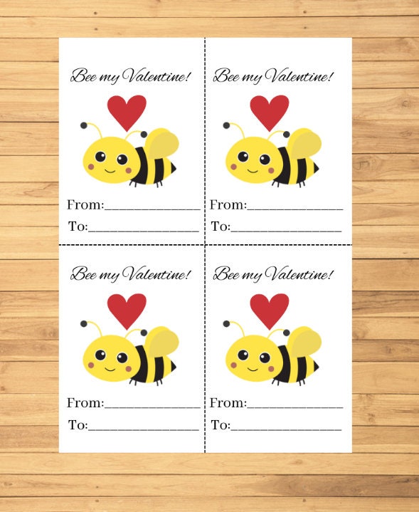 Printable Bee My Valentine Cards - Etsy