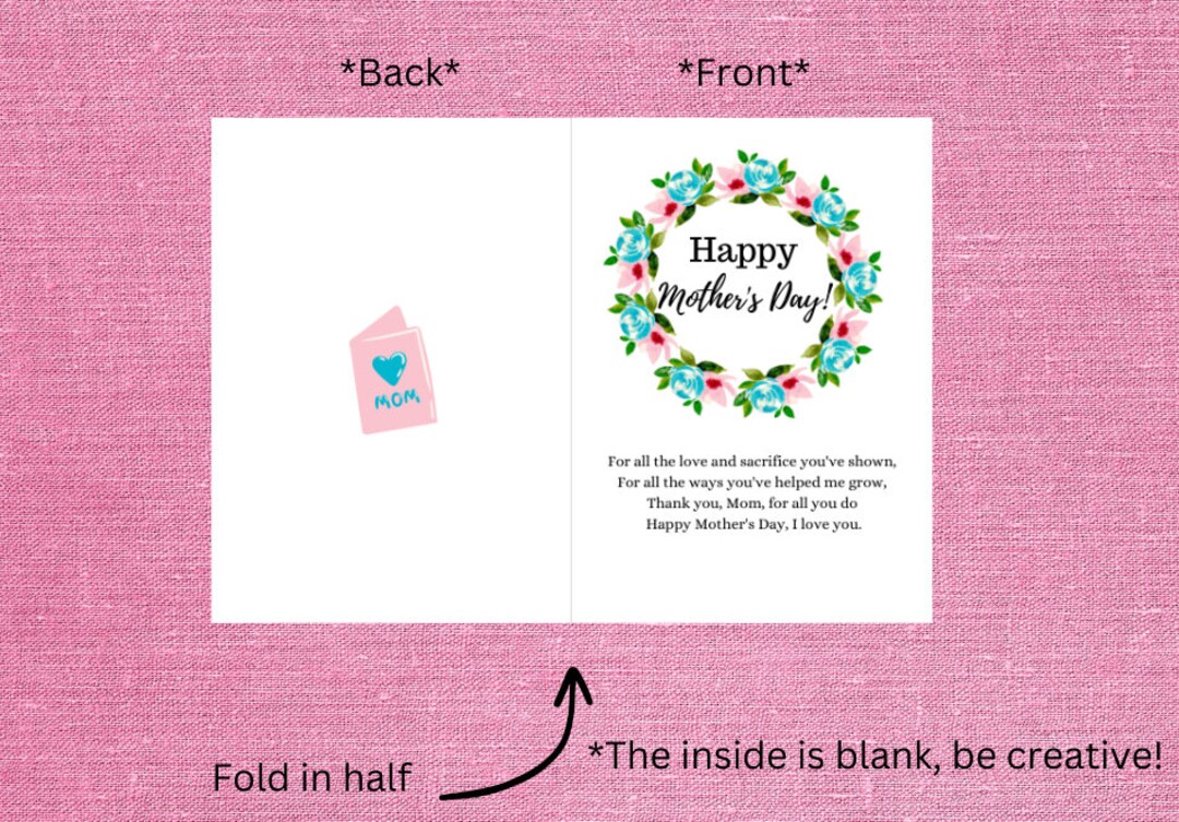 Printable Mother's Day Folded Card - Set of 3 Unique Designs, Happy ...