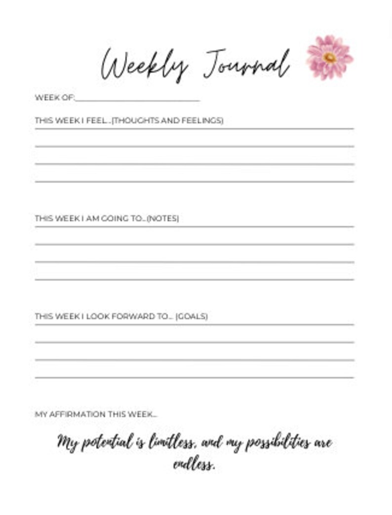Printable Weekly Journal Kit - 52 Pages With Cover | Gratitude, Goals ...