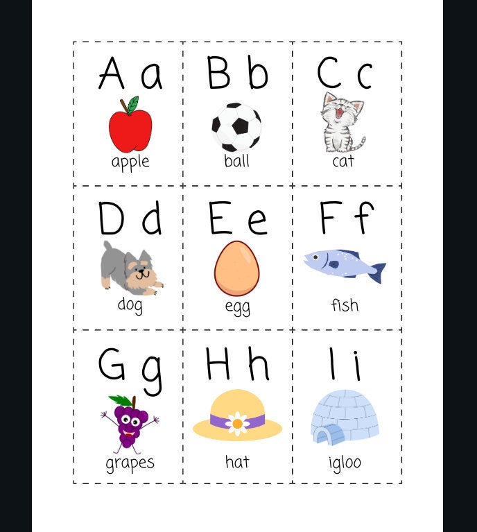 Printable Learning My Abcs With Pictures- Flashcards - Etsy