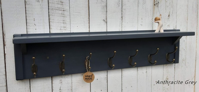 Grey Coat Rack With Shelf Solid Wood Vintage Rustic Antique | Etsy UK