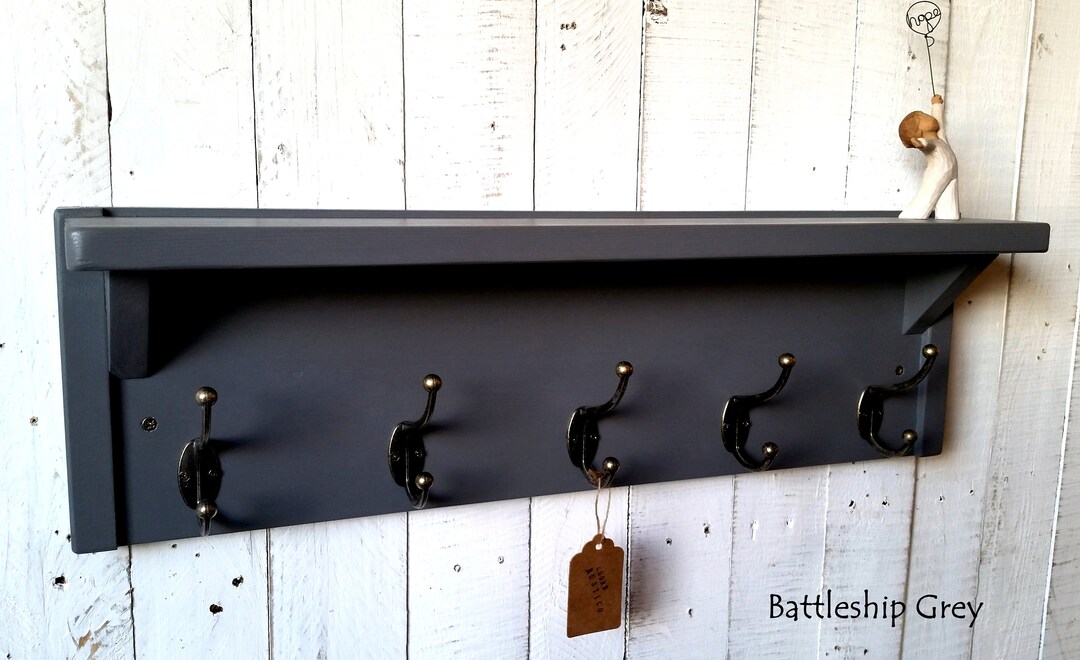 Grey Coat Rack With Shelf Solid Wood Vintage Rustic Antique - Etsy UK
