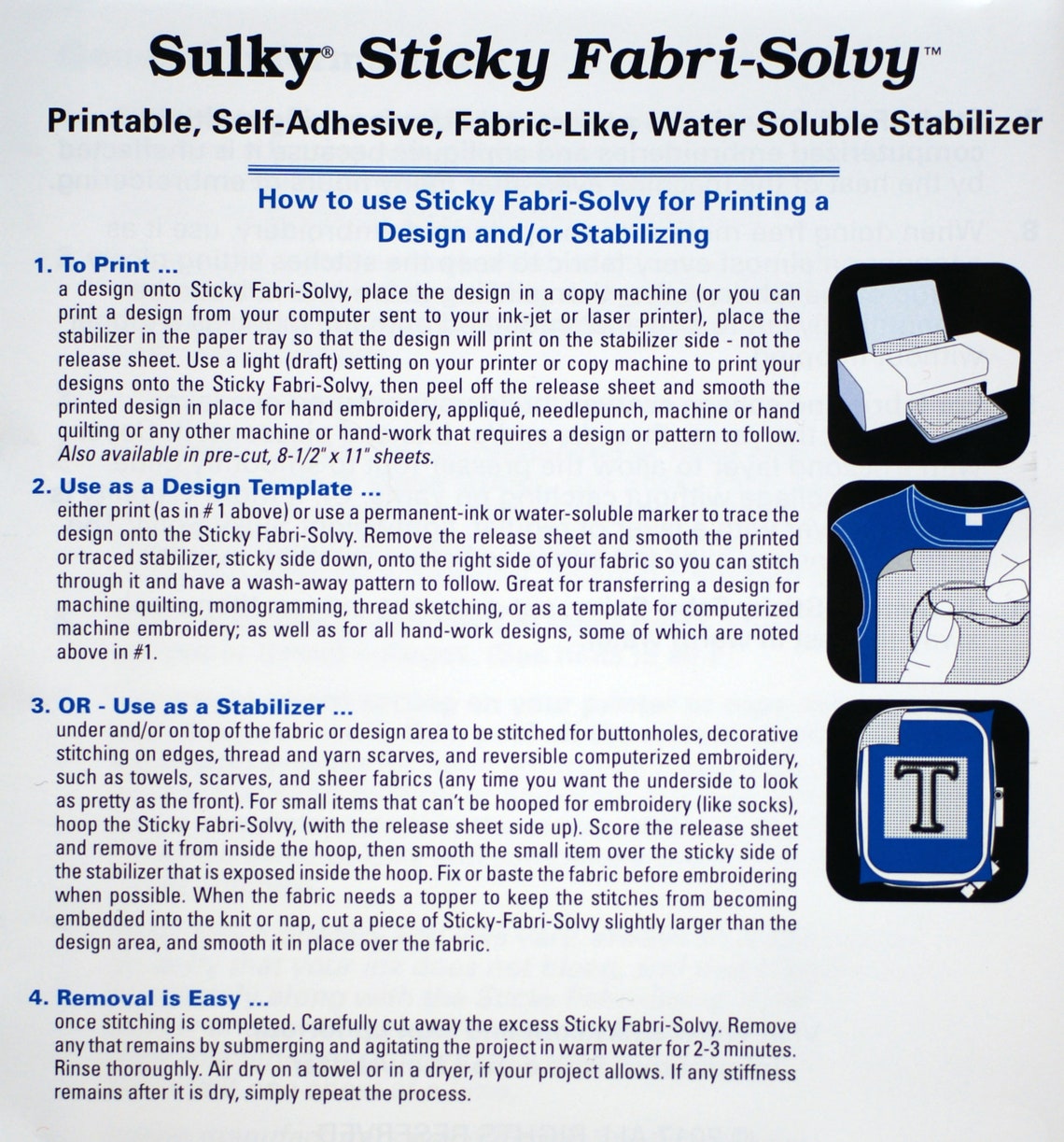 Sulky Sticky Fabri-solvy Twelve 8.5x11 Sheets Printable - Etsy