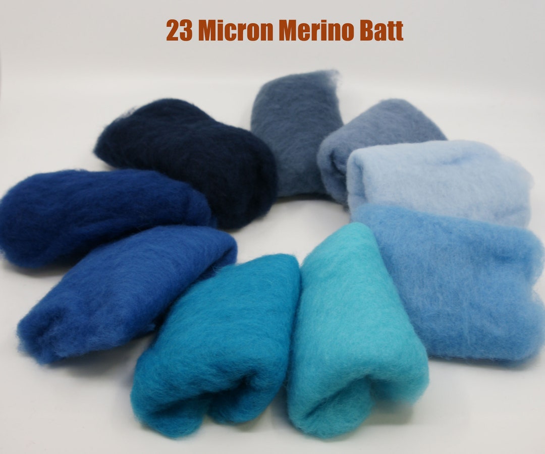 Shades of Blue Carded Short Fiber 23 Micron Merino Batt for Needle ...