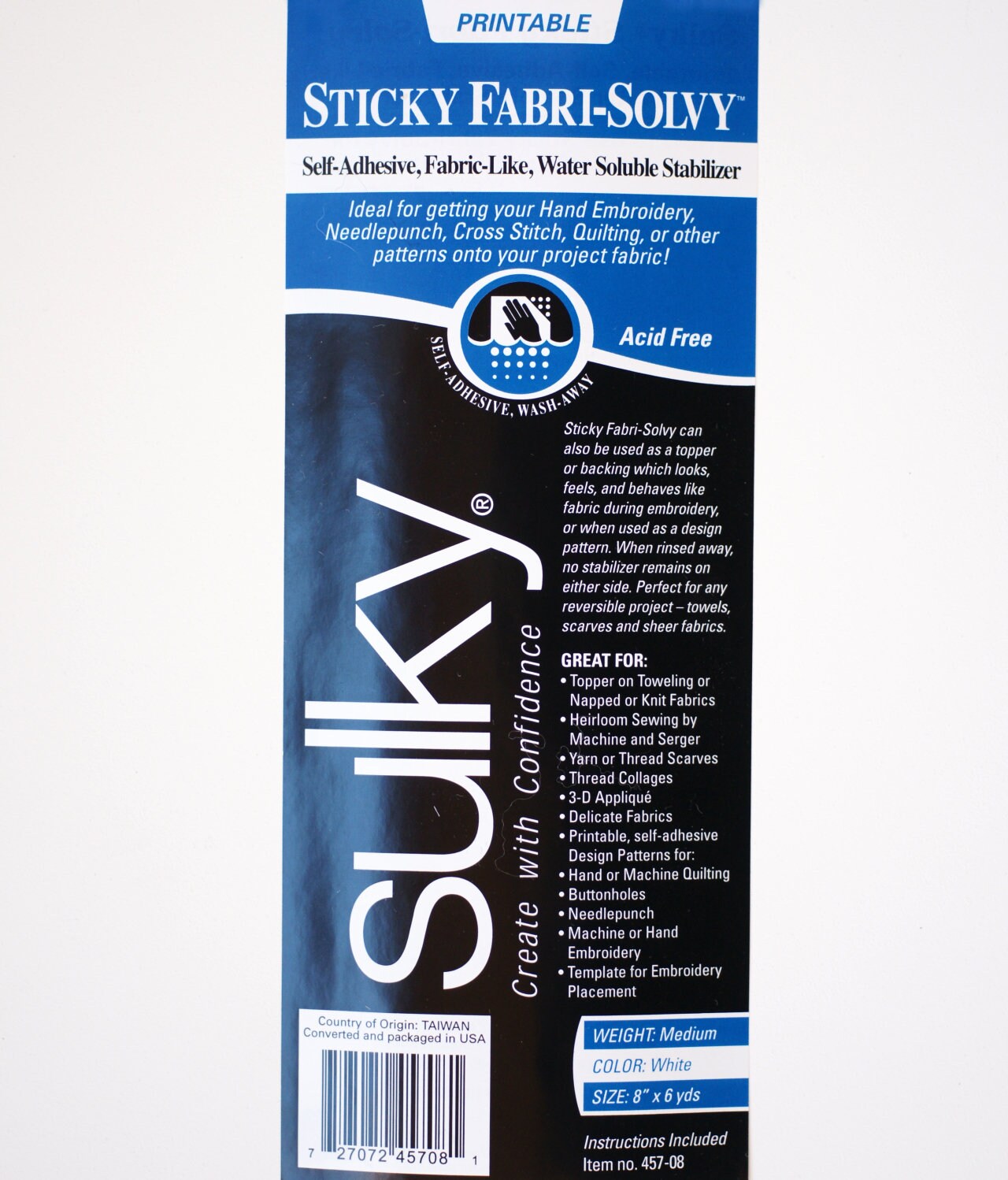 Sulky Sticky Fabri-solvy 8 Inch Roll X 6 Yards Printable - Etsy