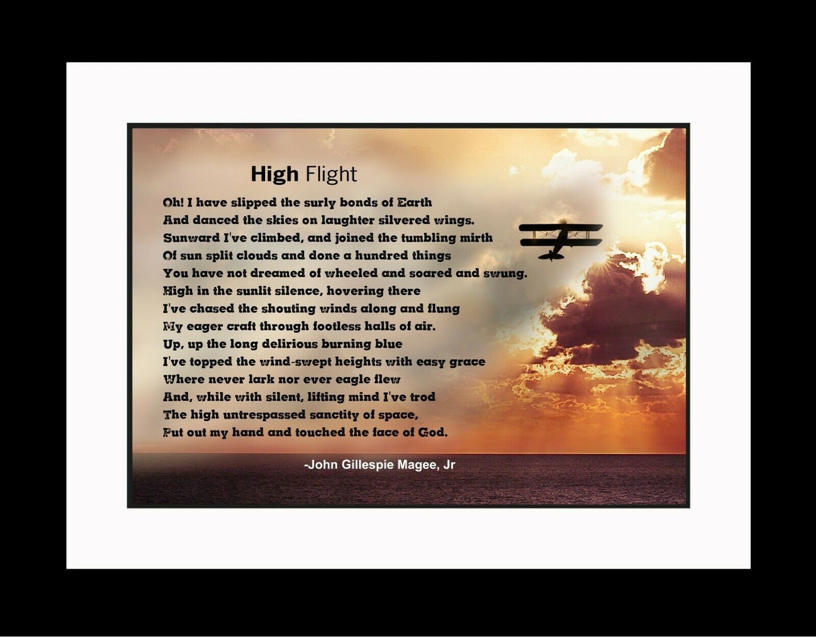 High Flight Poem by John Gillespie Magee Jr Poster, Print, Picture, or ...