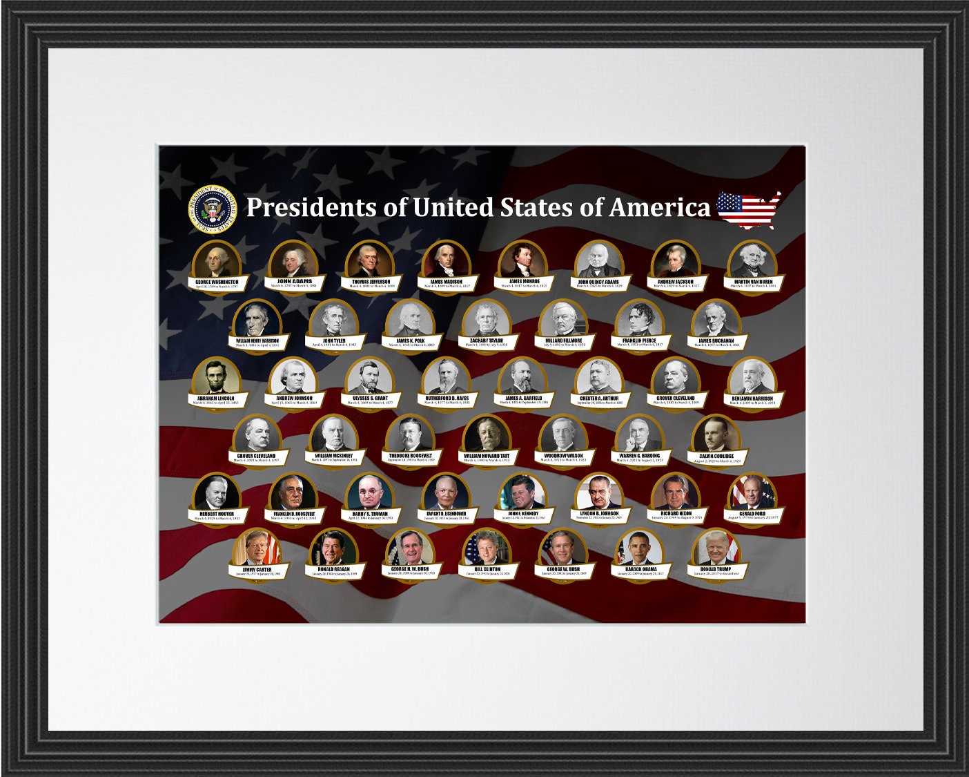 American Presidents Poster Picture or Framed Wall Art | Etsy