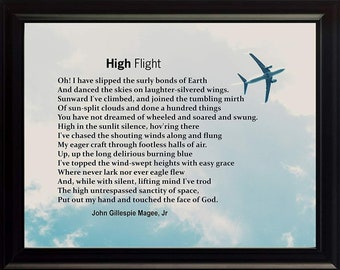 High Flight Poem by John Gillespie Magee Jr Poster, Print, Picture, or Framed Wall Art Great ...