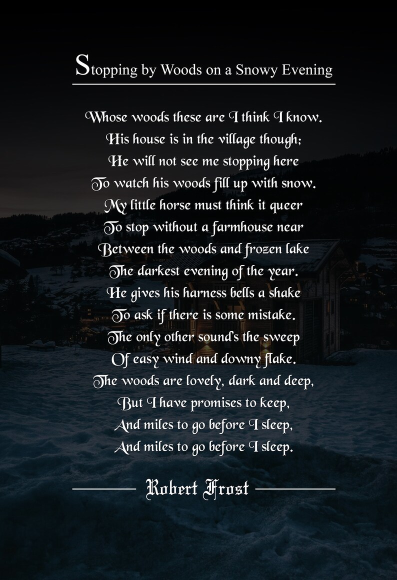 Robert Frost Stopping by Woods Poster Print Picture or - Etsy