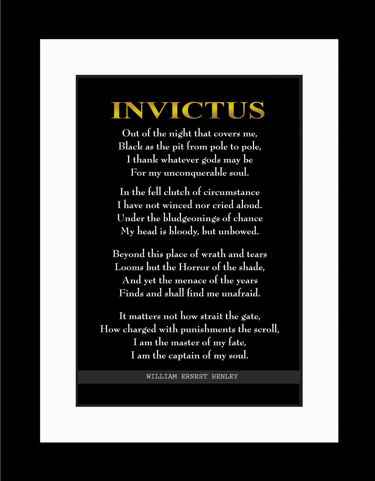 Invictus Poem by William Ernest Henley Inspirational | Etsy