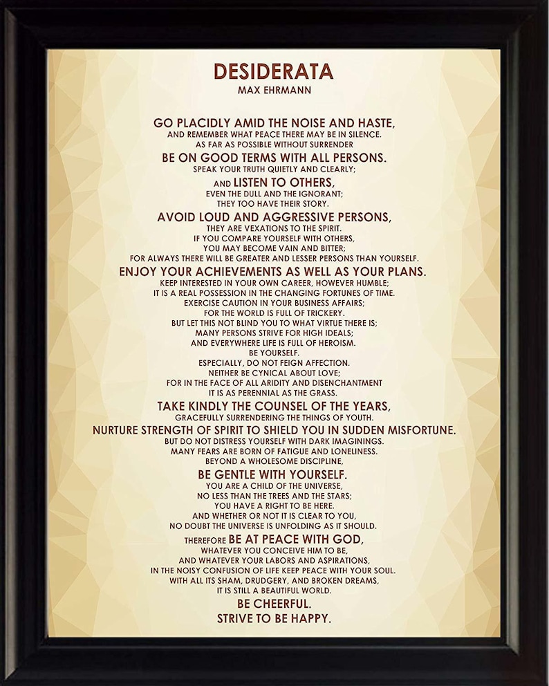 Desiderata Poem Max Ehrmann, Framed Poster Picture Print Motivational ...