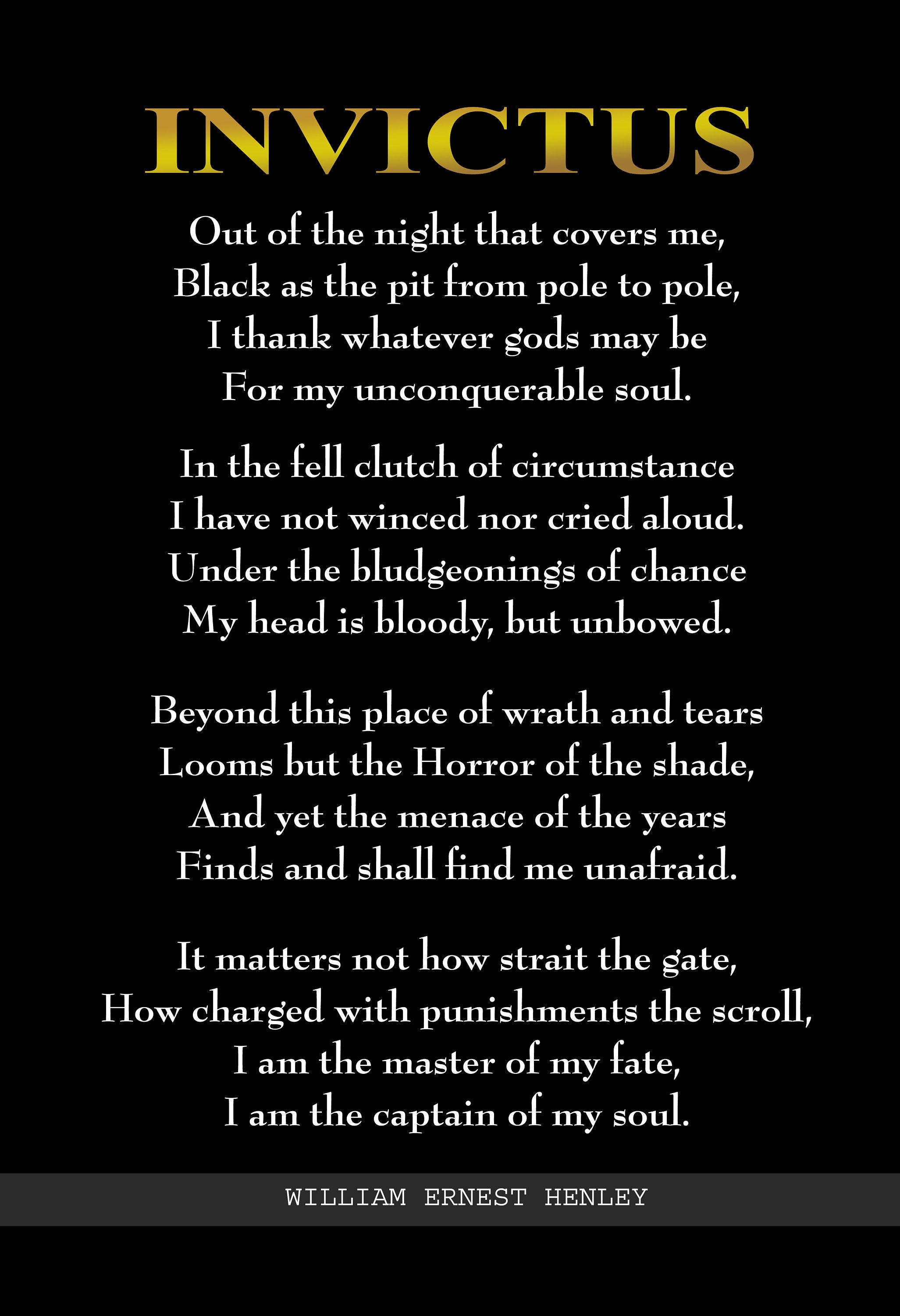 Poema de Invictus de William Ernest Henley / Cartel | Etsy
