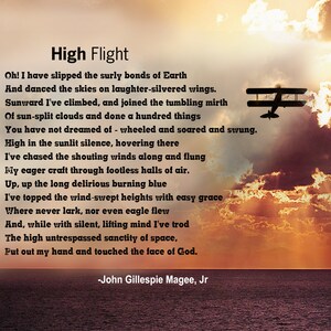 Custom High Flight Poem by John Gillespie Magee Jr, 8x10 Framed or ...
