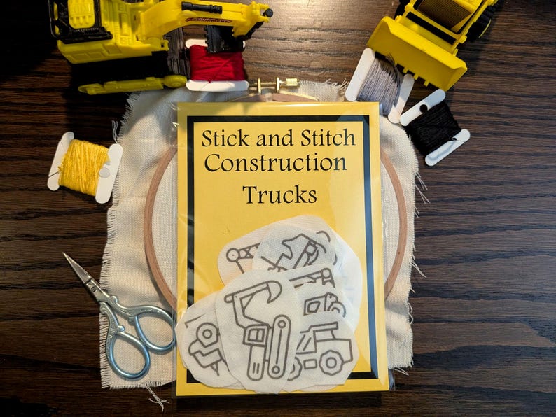 Construction Trucks Embroidery Stickers, Peel and Stick, DIY Kids ...