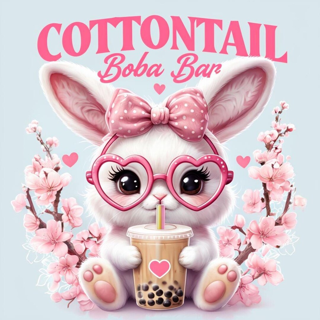Bunny Rabbit Boba Digital Image Easter Cute Animal Design - Etsy