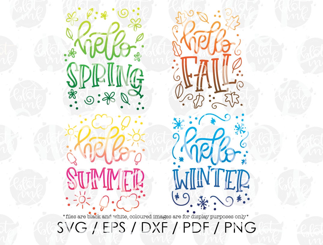 Hello Spring Summer Winter Fall SVG 4 Seasons Clip Art - Etsy