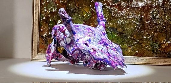 Art Objects Deer skull cap painted animal skull encaustic paint color ...