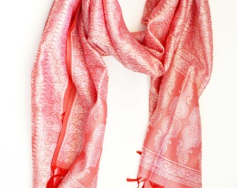 Kashmiri Silk ScarfHenna style Turquoise Teal silk | Etsy