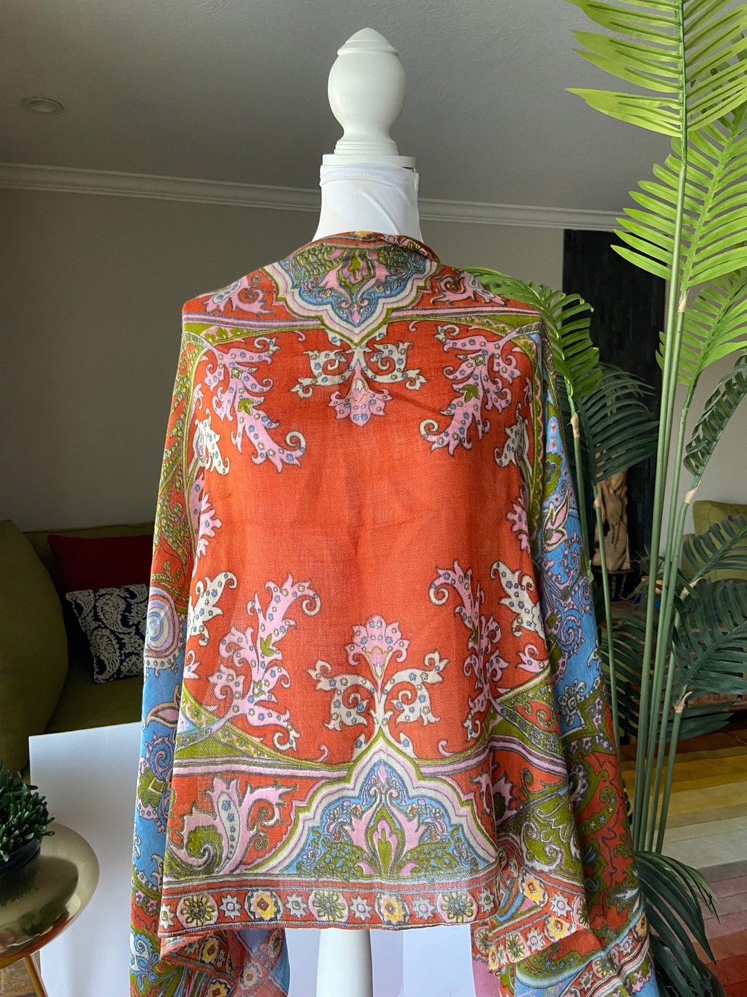 Victorian Paisley Shawl Scarf Cashmere Woven Textile Orange Shawl ...