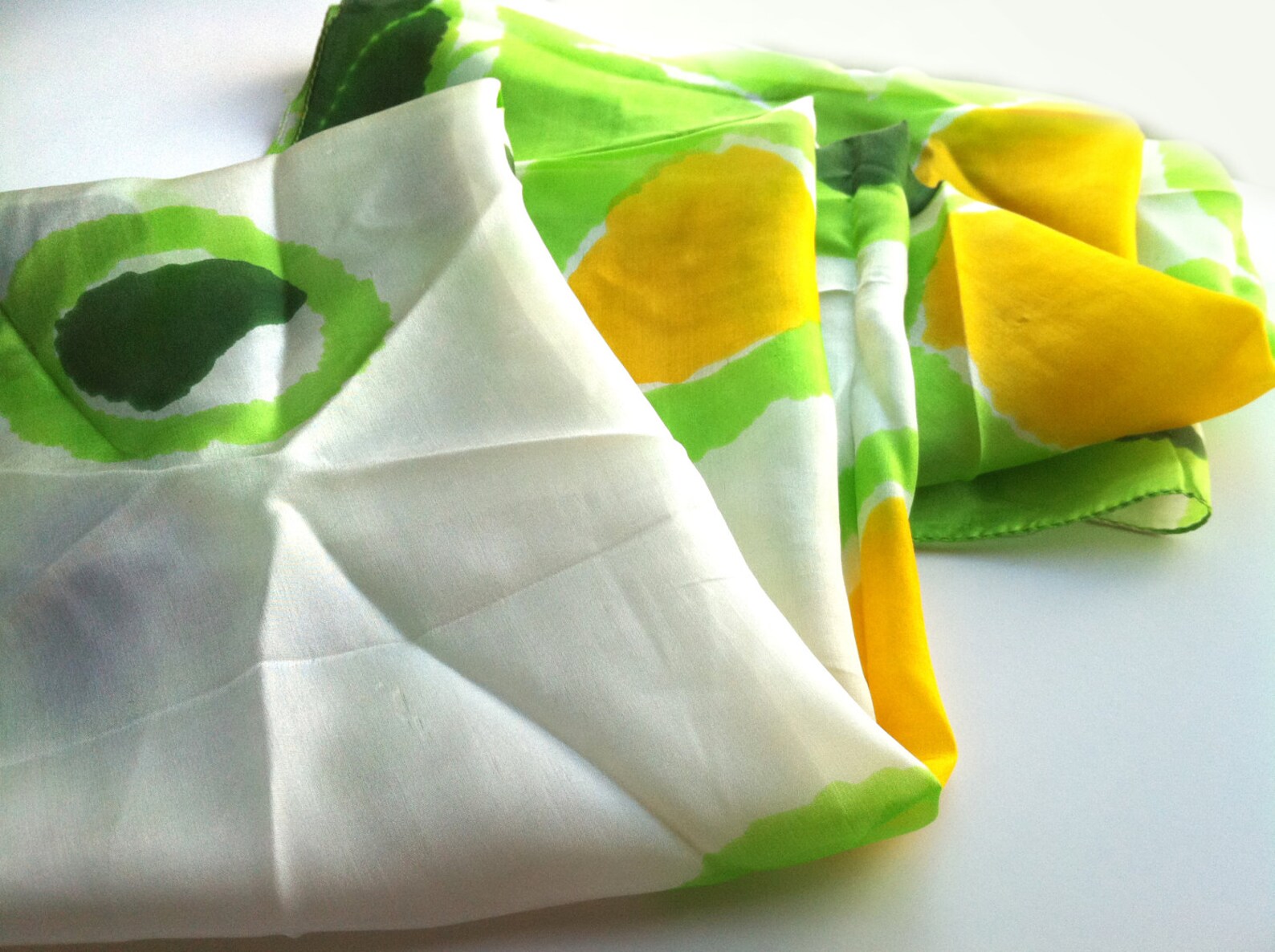 Silk Scarf,green,yellow & White Wrap,100% Silk,modern Scarf,head Scarf ...